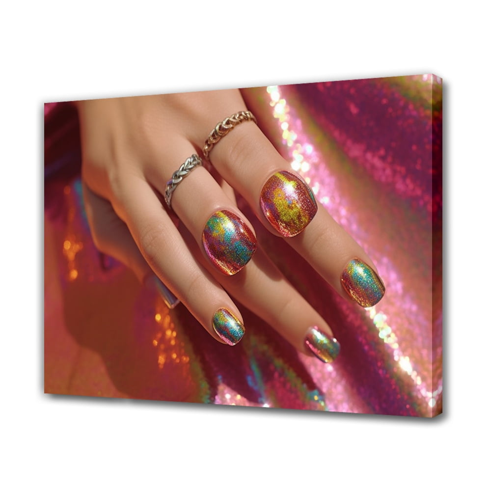 Fingernails Painted With Rainbow-colored Nail Polish Canvas Poster ...