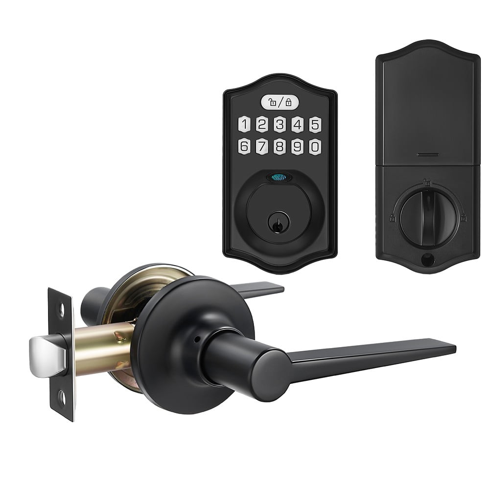 Fingerprint Access Door Lock Set with Lever Handles and Adjustable ...