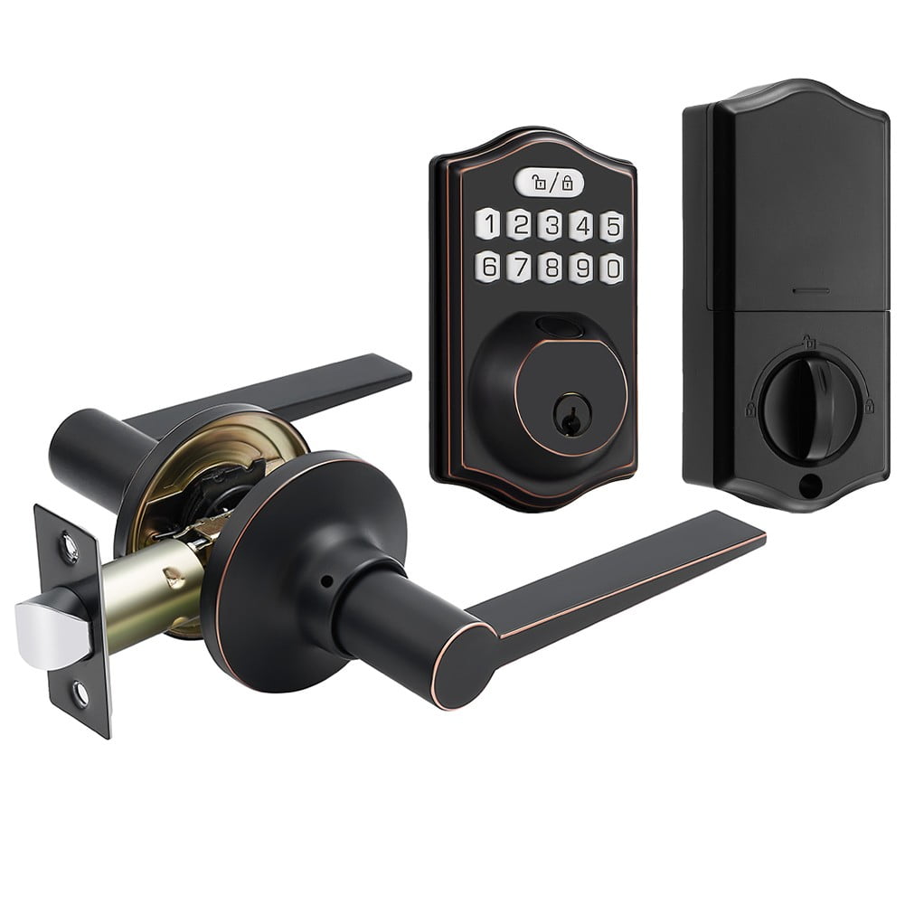 Fingerprint Access Door Lock Set with Lever Handles and Adjustable ...