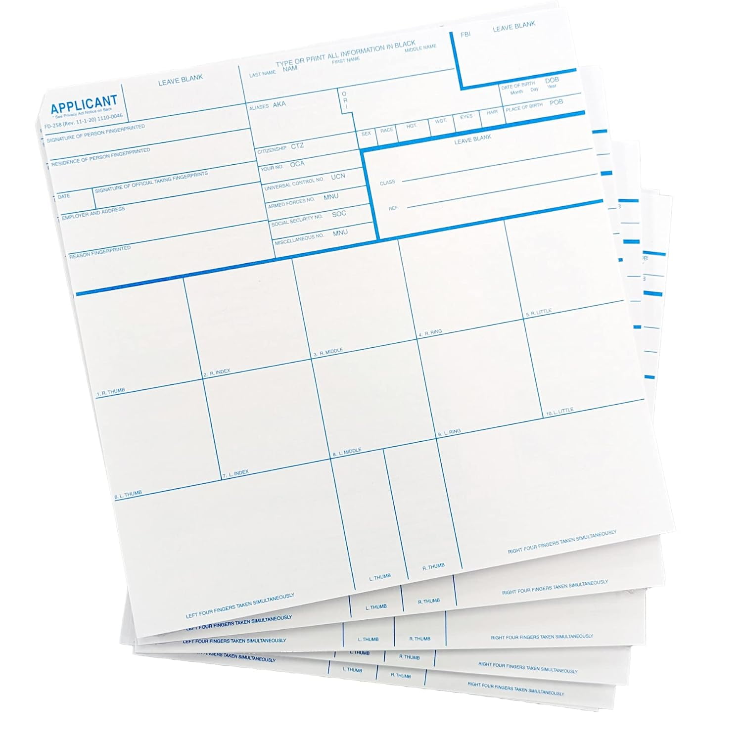 Fingerprint Cards, Applicant FD-258 / Case of 5 Packs of 50 - Walmart.com