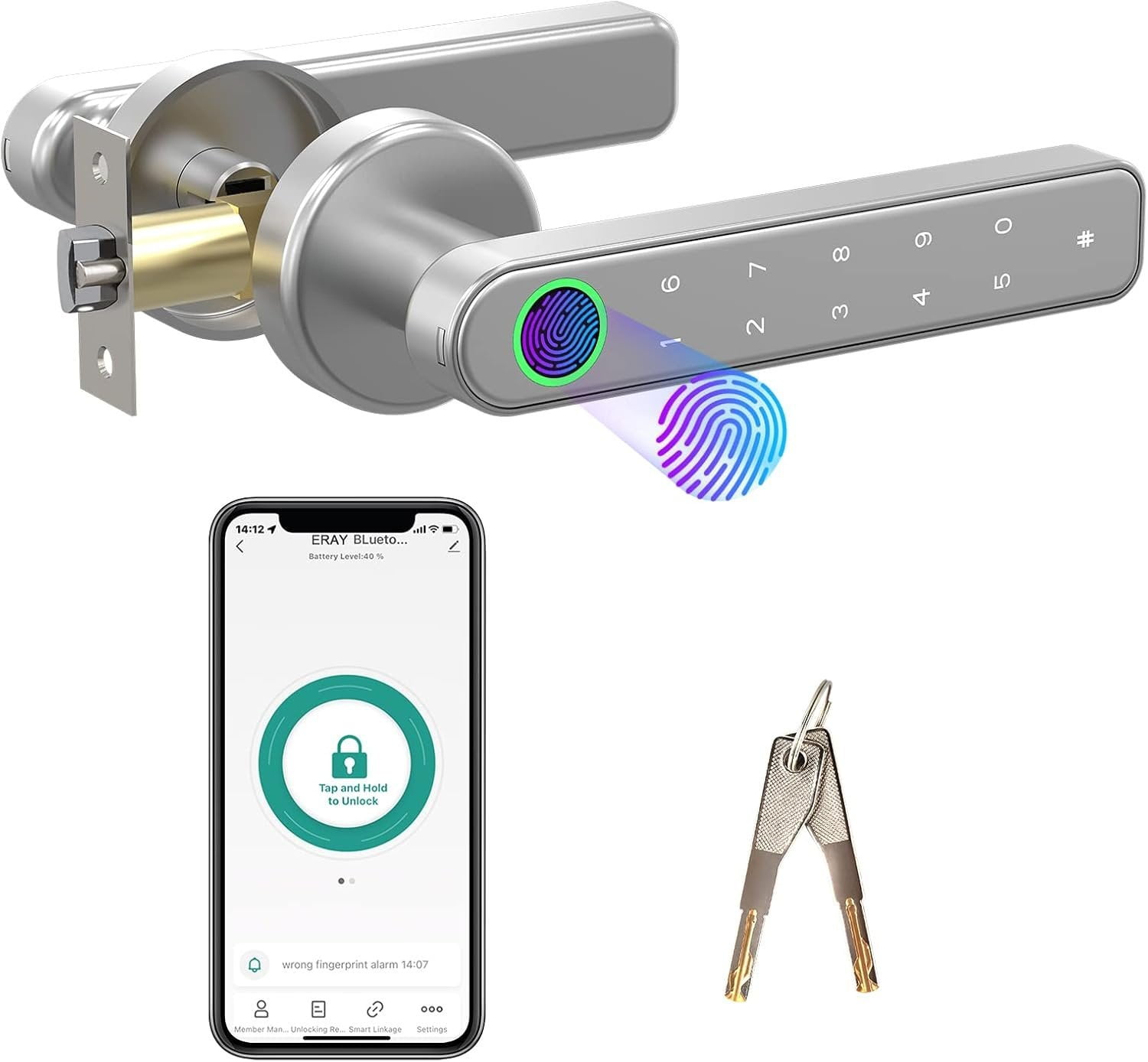 Fingerprint Door Handle Lock, Door Lock, 4 in 1 Keyless Entry Door Knob ...