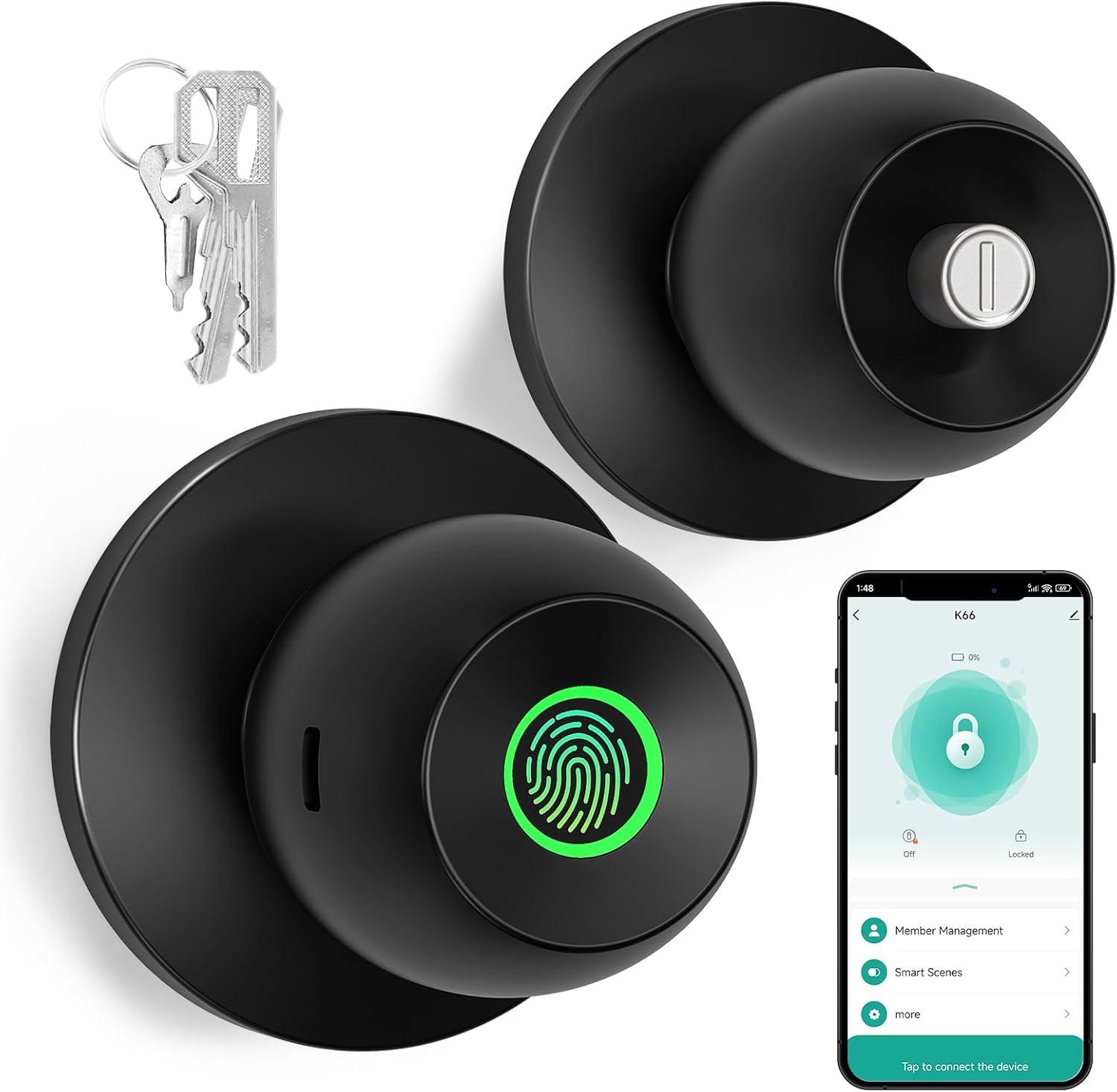 Fingerprint Door Knob with Lock, 3 in 1 Finger Print Door Lock, Lock ...