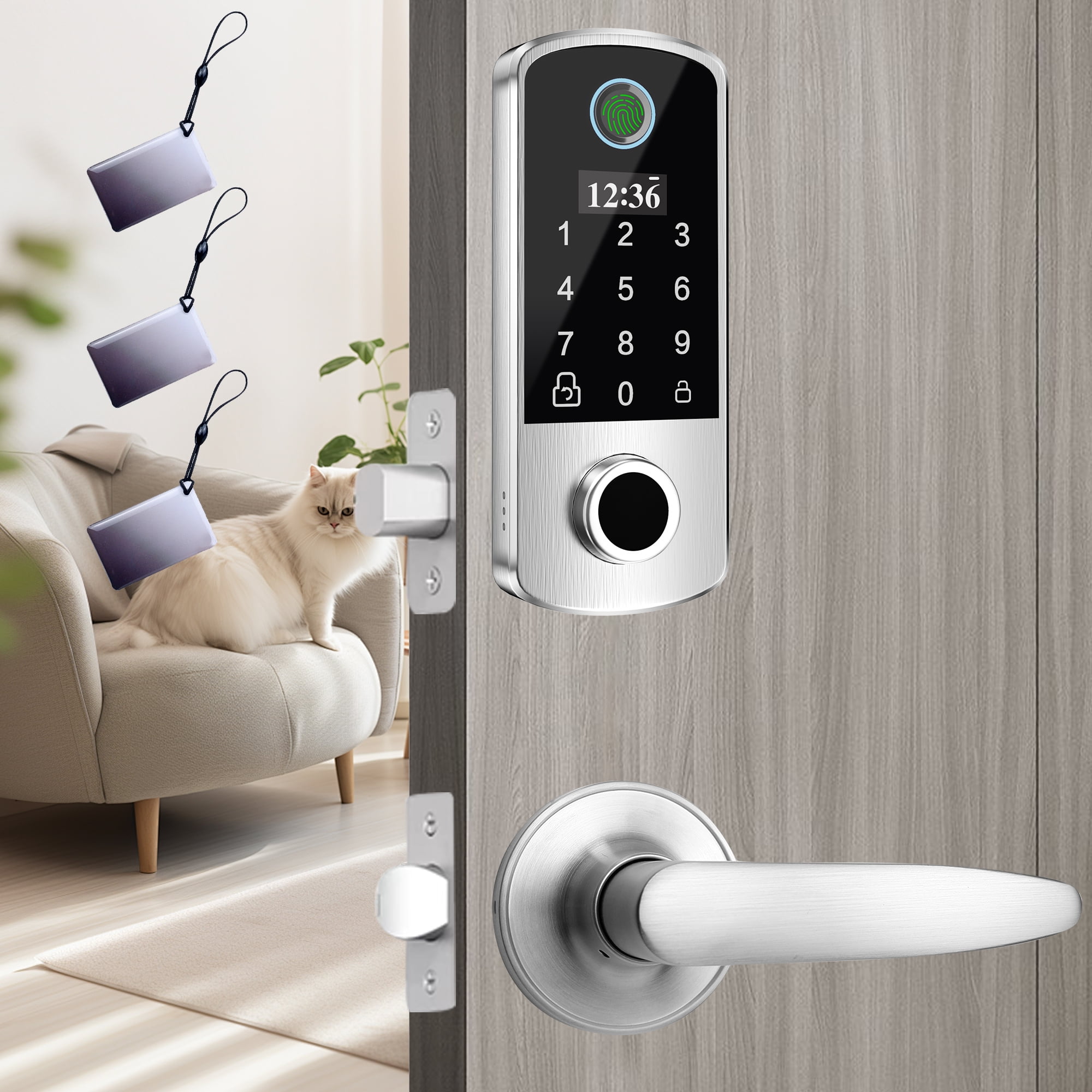 Fingerprint Door Lock with 2 Level Handles, Smart Door Lock, Keyless ...