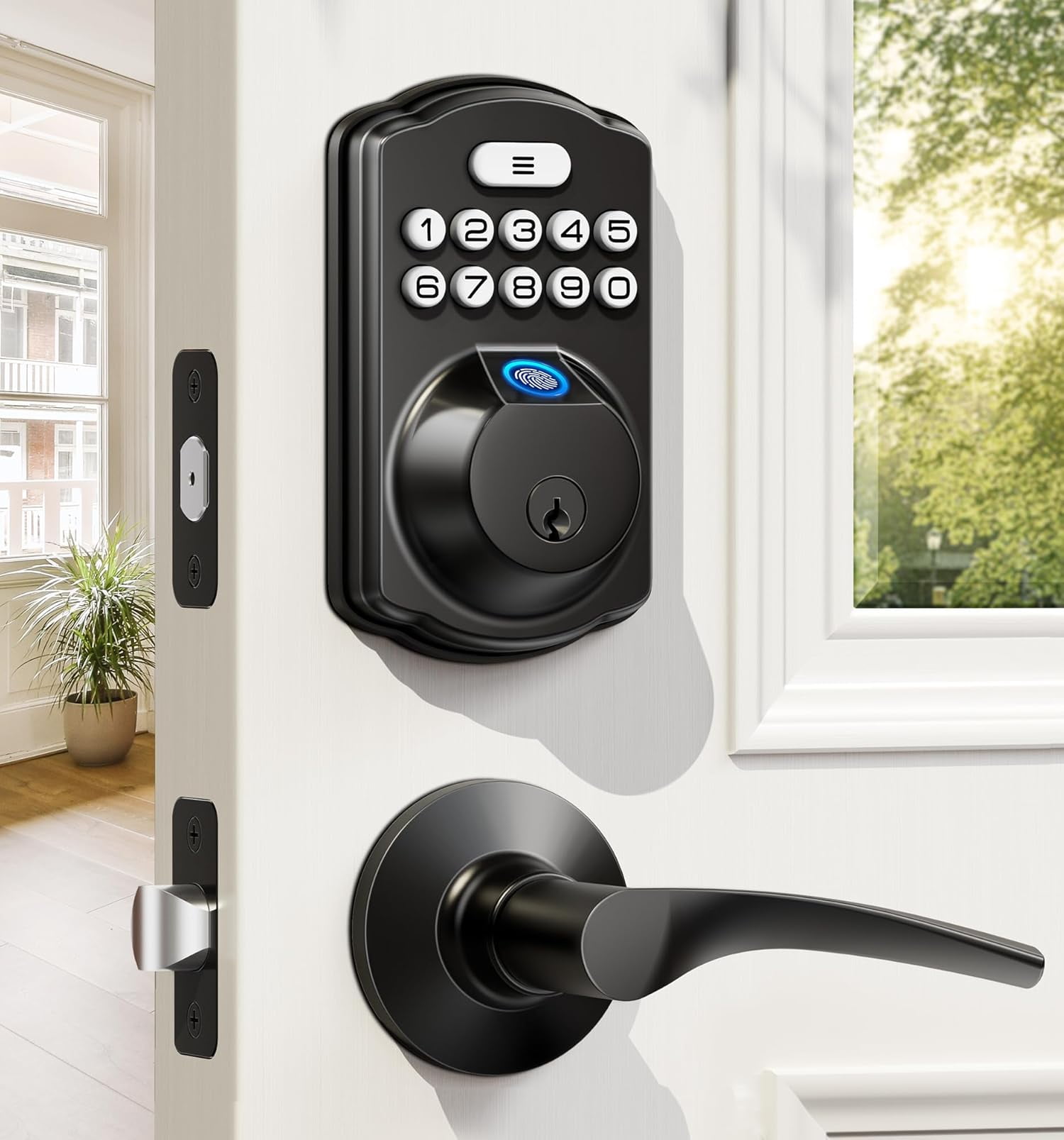 Fingerprint Door Lock with 2 Lever Handles - Keyless Entry Door Lock ...