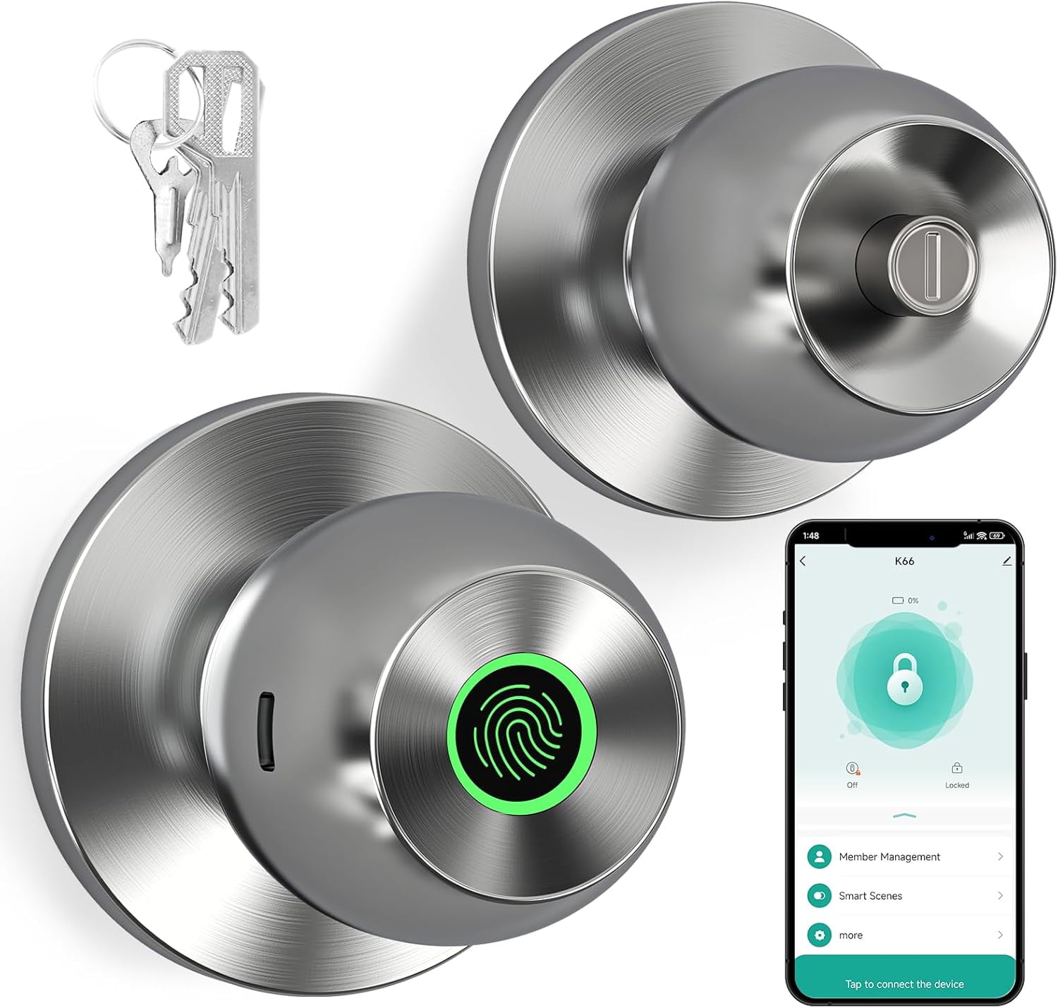 Fingerprint Door Lock, 3 in 1 Finger Print Door Knob with Tuya App ...