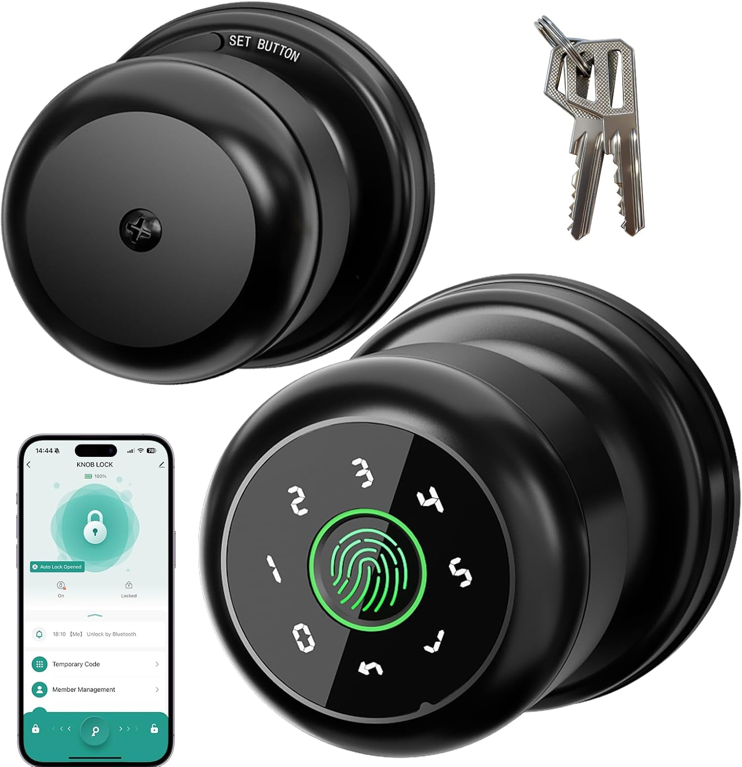 Fingerprint Door Lock for Bedrooms, 4 in 1 Finger Print Door Knob with ...