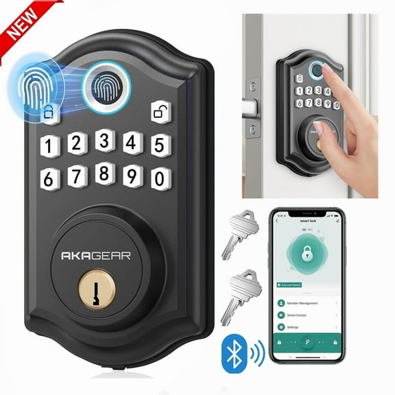 Fingerprint Keypad Deadbolt with Handle Set, Keyless Entry Door Lock ...