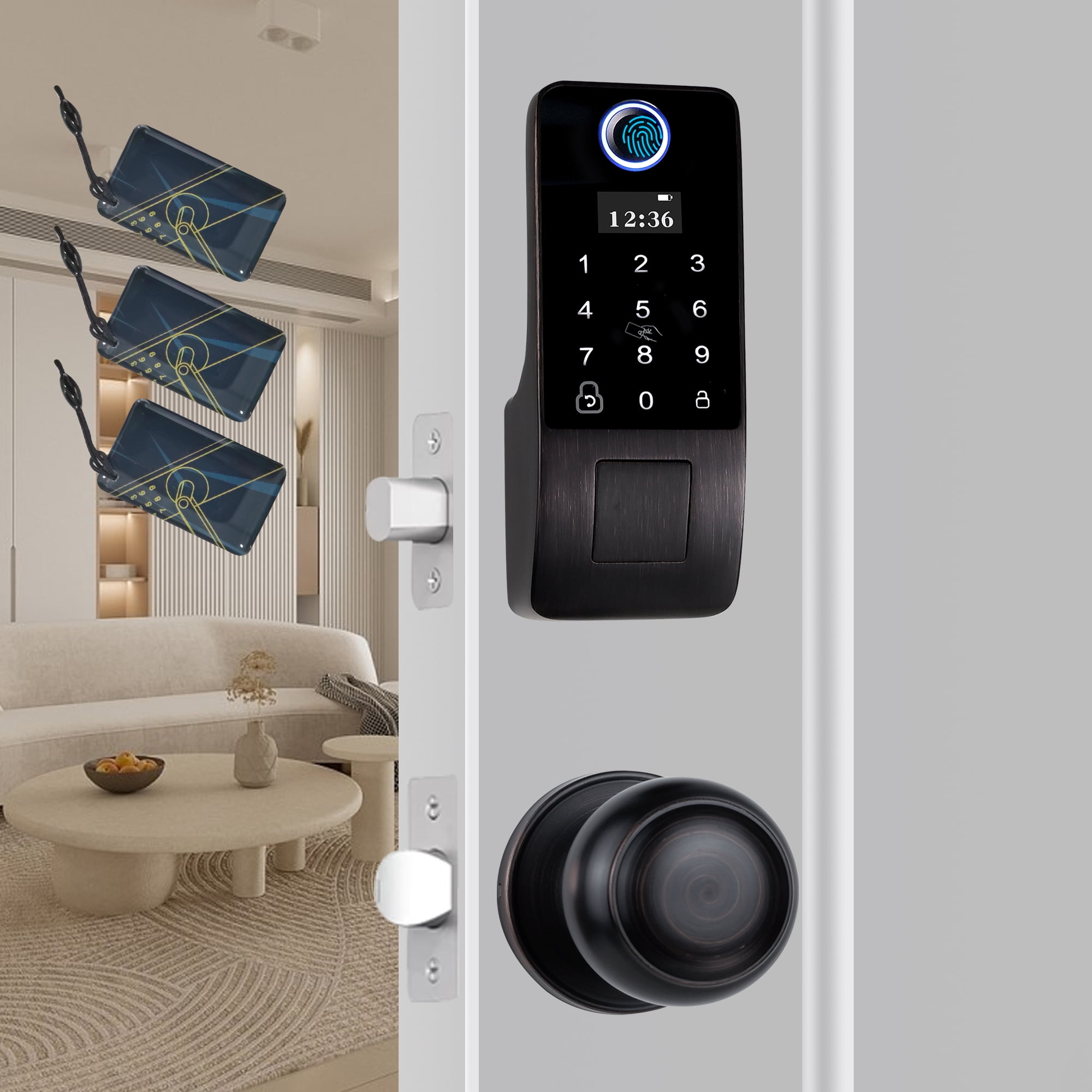 Fingerprint Door Lock, OLED Display&Voice Guide Keyless Entry Door Lock, 300+ Users Smart Door ...