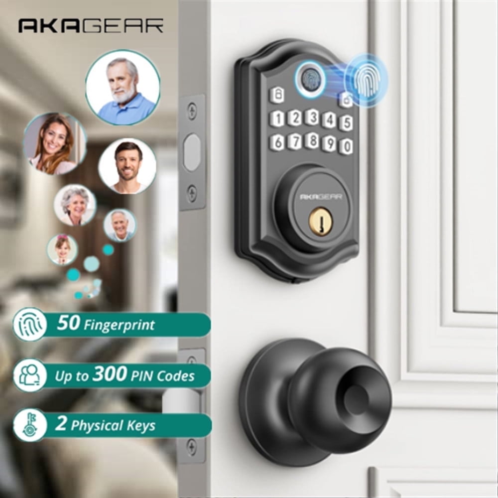 Fingerprint Door Lock with Handle Set, Keyless Entry Deadbolt, Smart ...