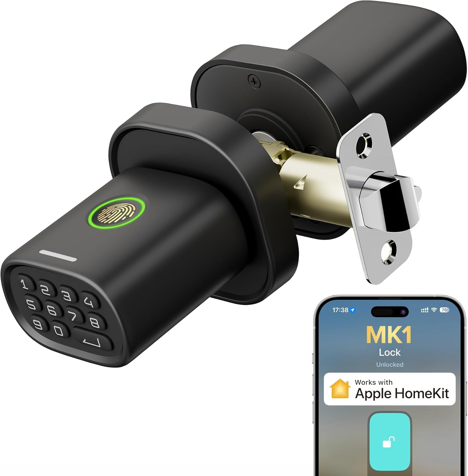 Fingerprint Door Lock with Keypad Door Knob, HomeKit Lock Over THREAD ...
