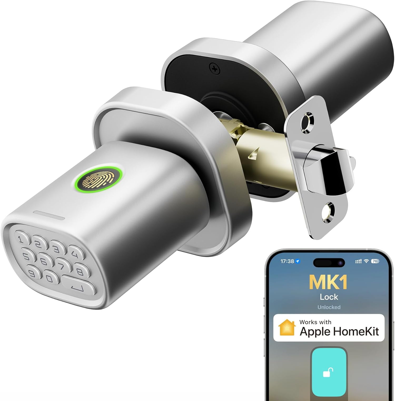 Fingerprint Door Lock with Keypad Door Knob, HomeKit Lock Over THREAD ...