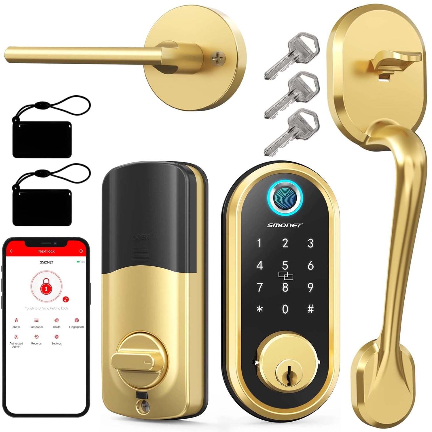 SMONET Fingerprint Front Door Lock Set - Smart Locks Keypad Front Door Lock with Handle Keyless ...