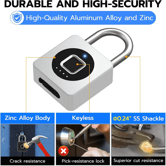 Fingerprint Gym Locker Lock, Keyless Biometric Padlock, Weatherproof ...