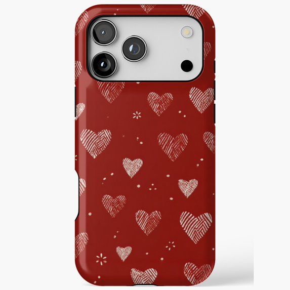 Fingerprint Heart Pattern Red White iPhone Case 17 to 11 Pro Max ...