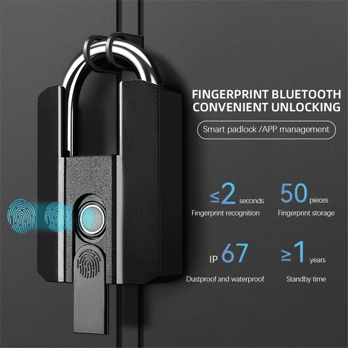 Fingerprint Lock with Key Backup USB Rechargeable Key / BT TTLock APP ...