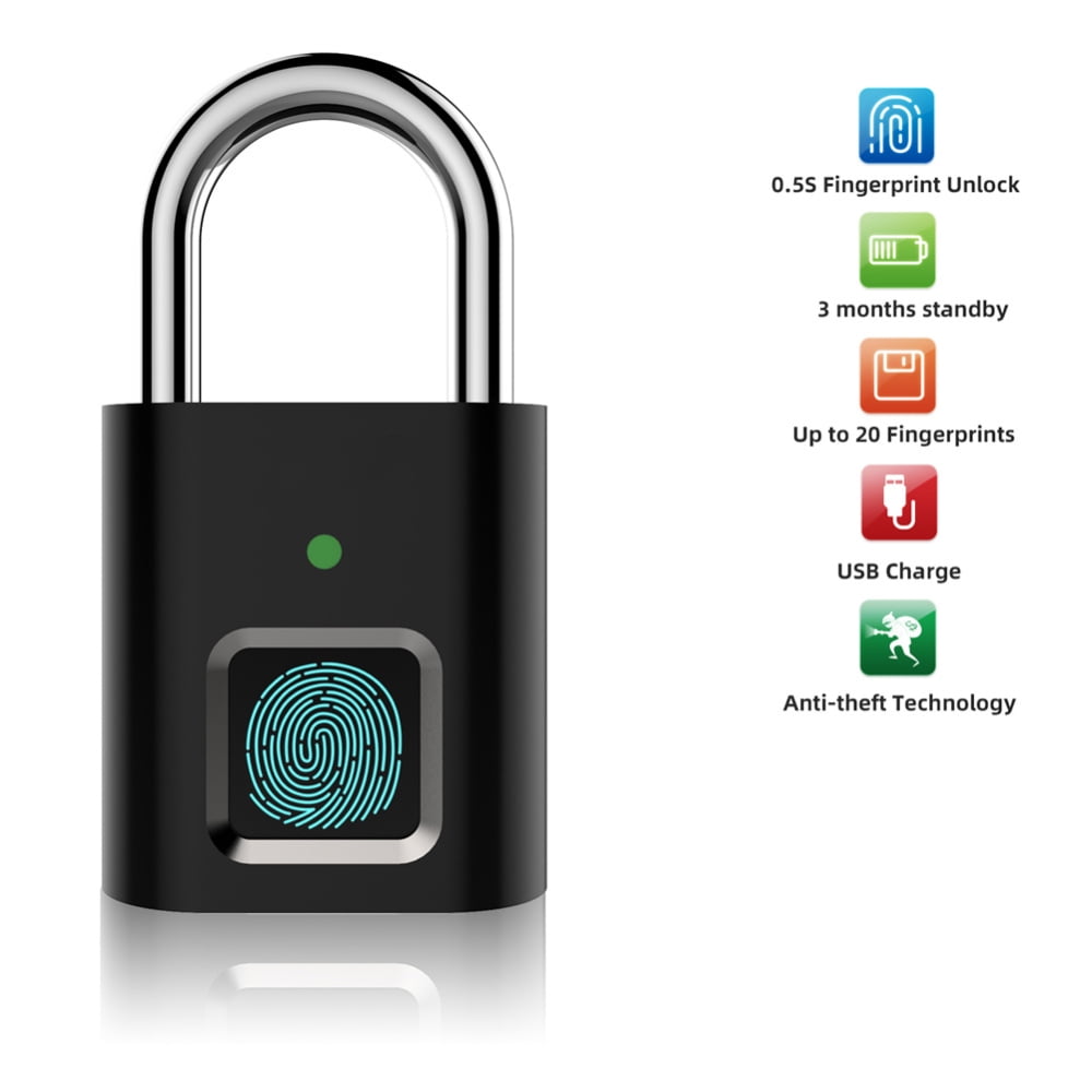 Fingerprint Padlock Biometric Metal Keyless Thumbprint Lock USB ...