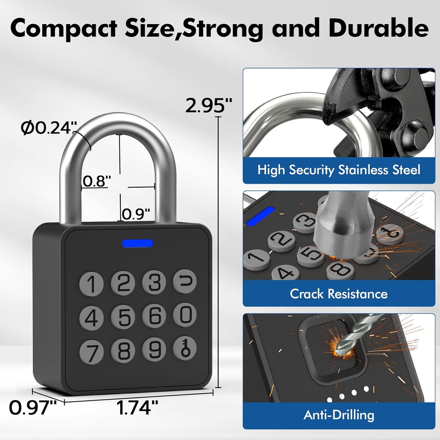 Fingerprint Padlock with Code,Combination Padlock Gym Locker Lock,Smart ...
