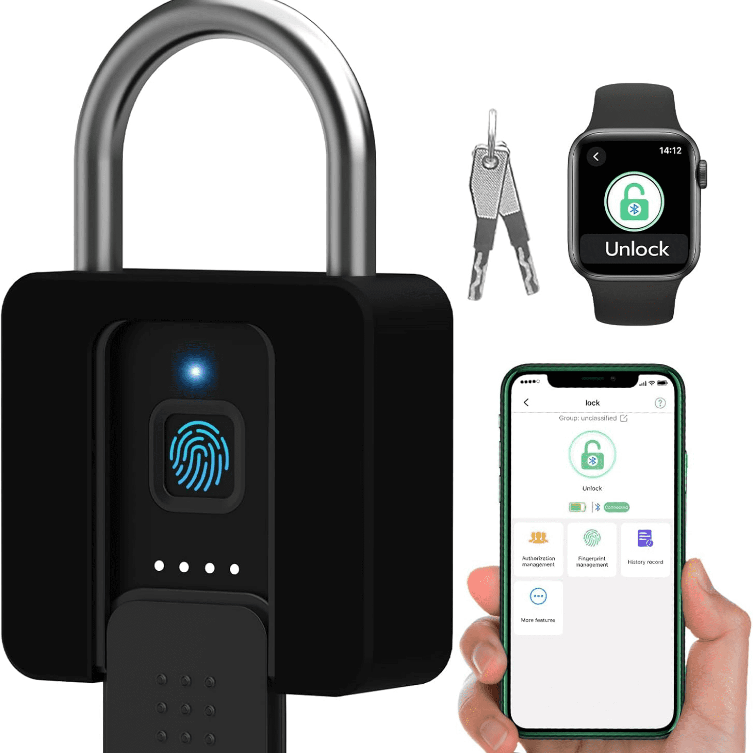 Fingerprint Padlock, Heavy Duty Combination Lock, Padlock with Key ...