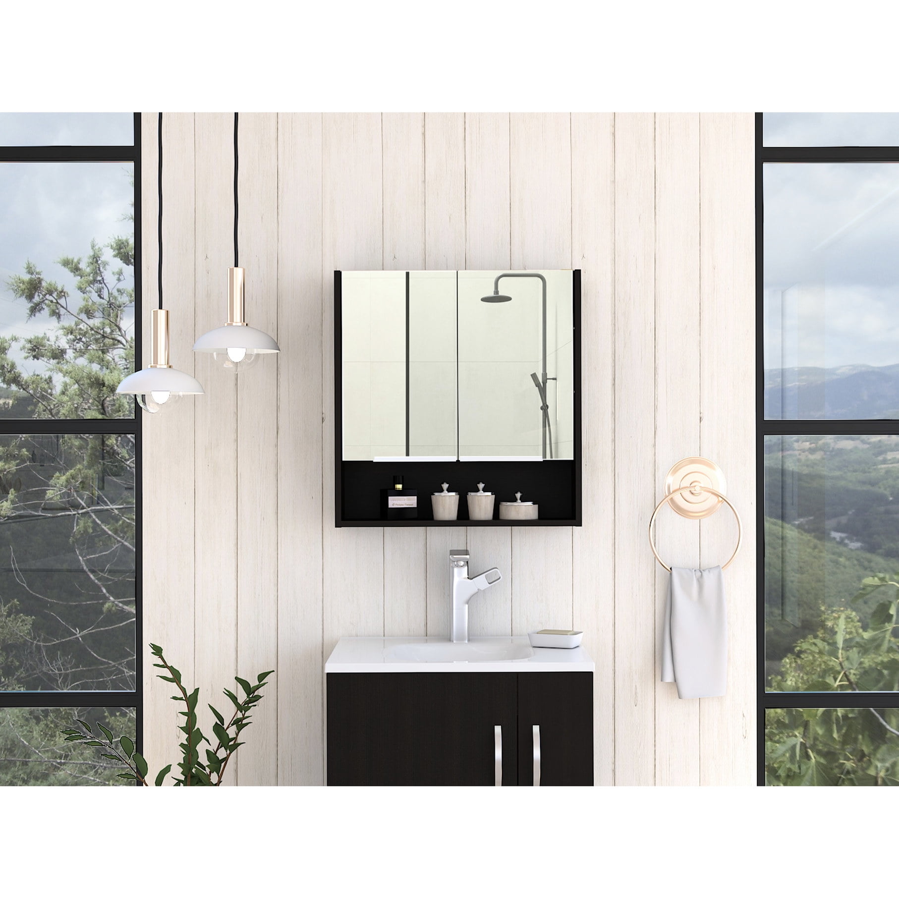 Fingerprint - Resistant, Concealing Function - Black Mirror Cabinet for ...