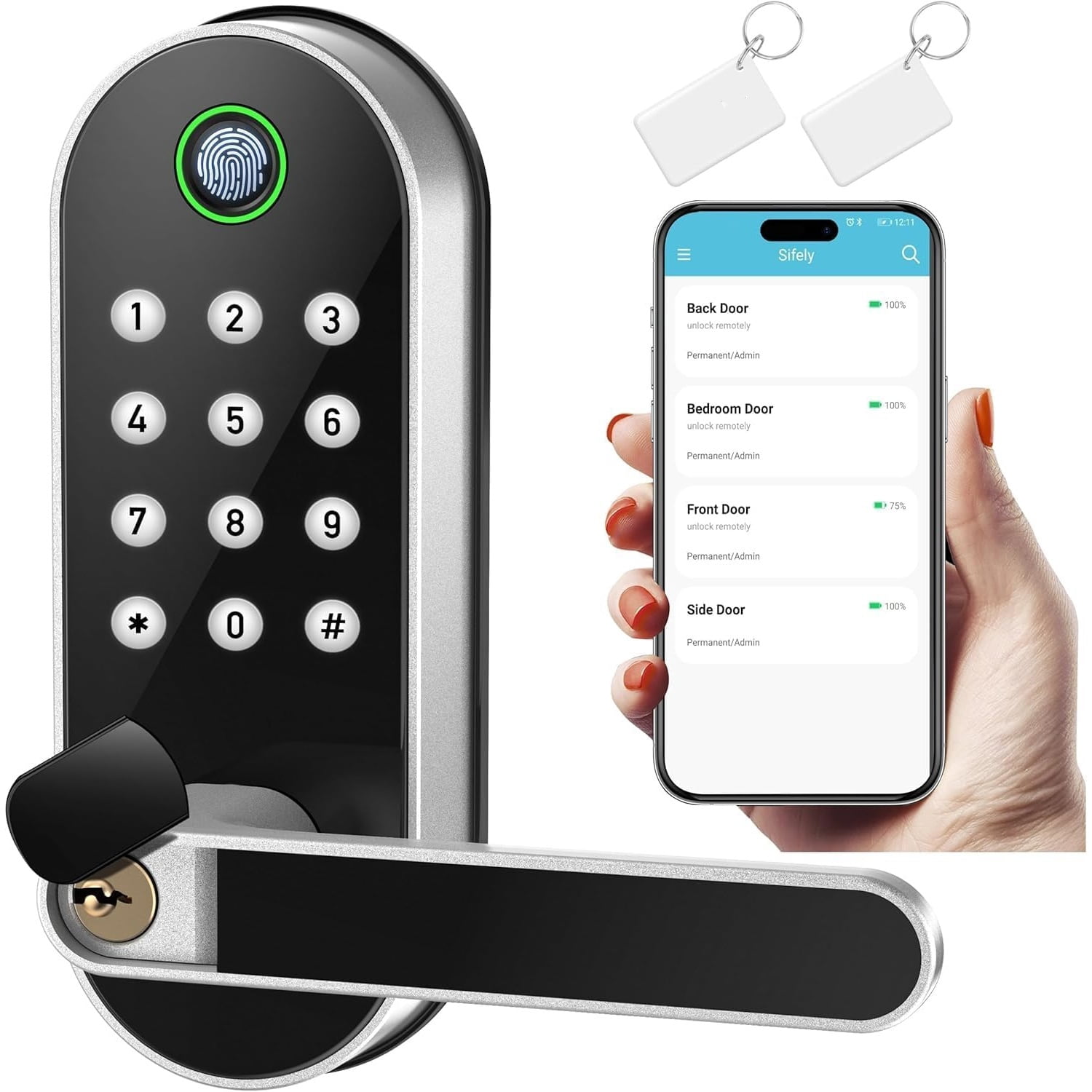 Fingerprint Smart Door Lock with Handle & Keypad – Bluetooth Keyless ...