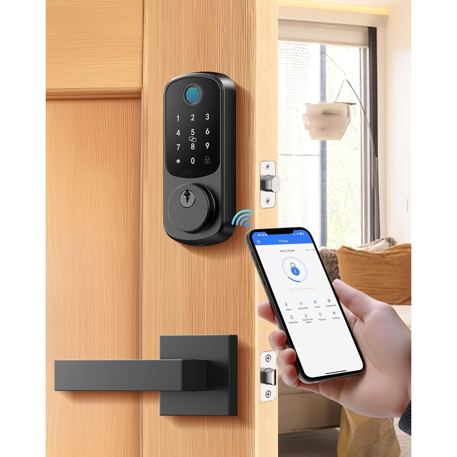 Fingerprint Smart Lock with 2 Lever Handles, Keyless Entry Front Door ...
