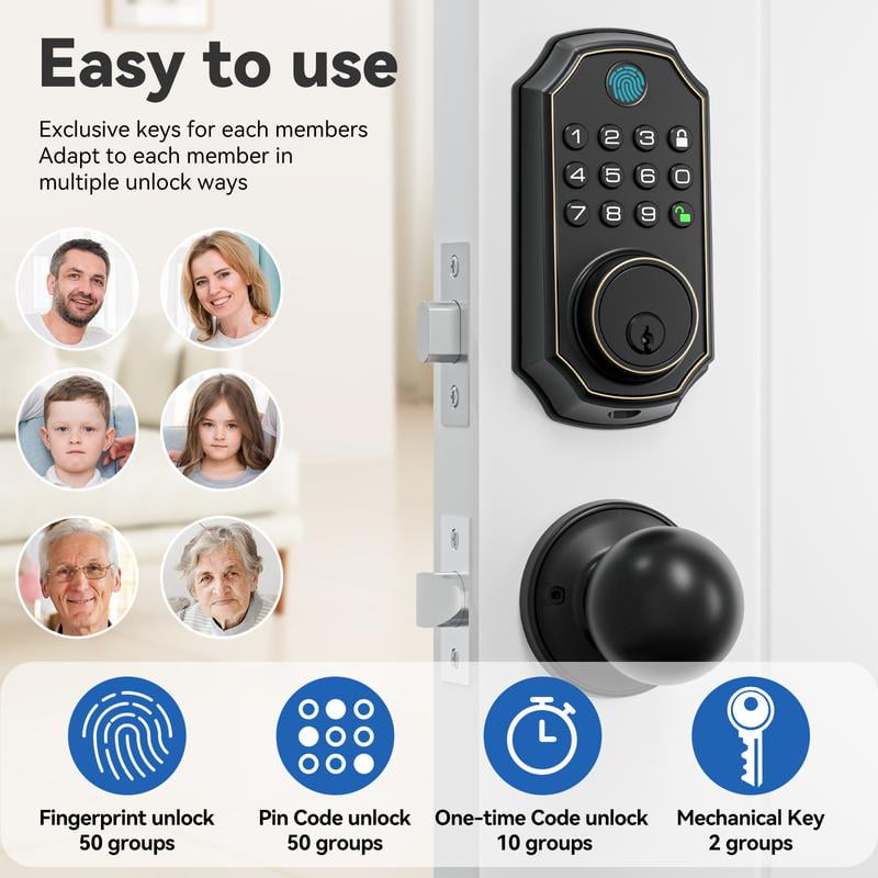 Fingerprint Smart Lock with handle for Front Door, Keyless Entry ...