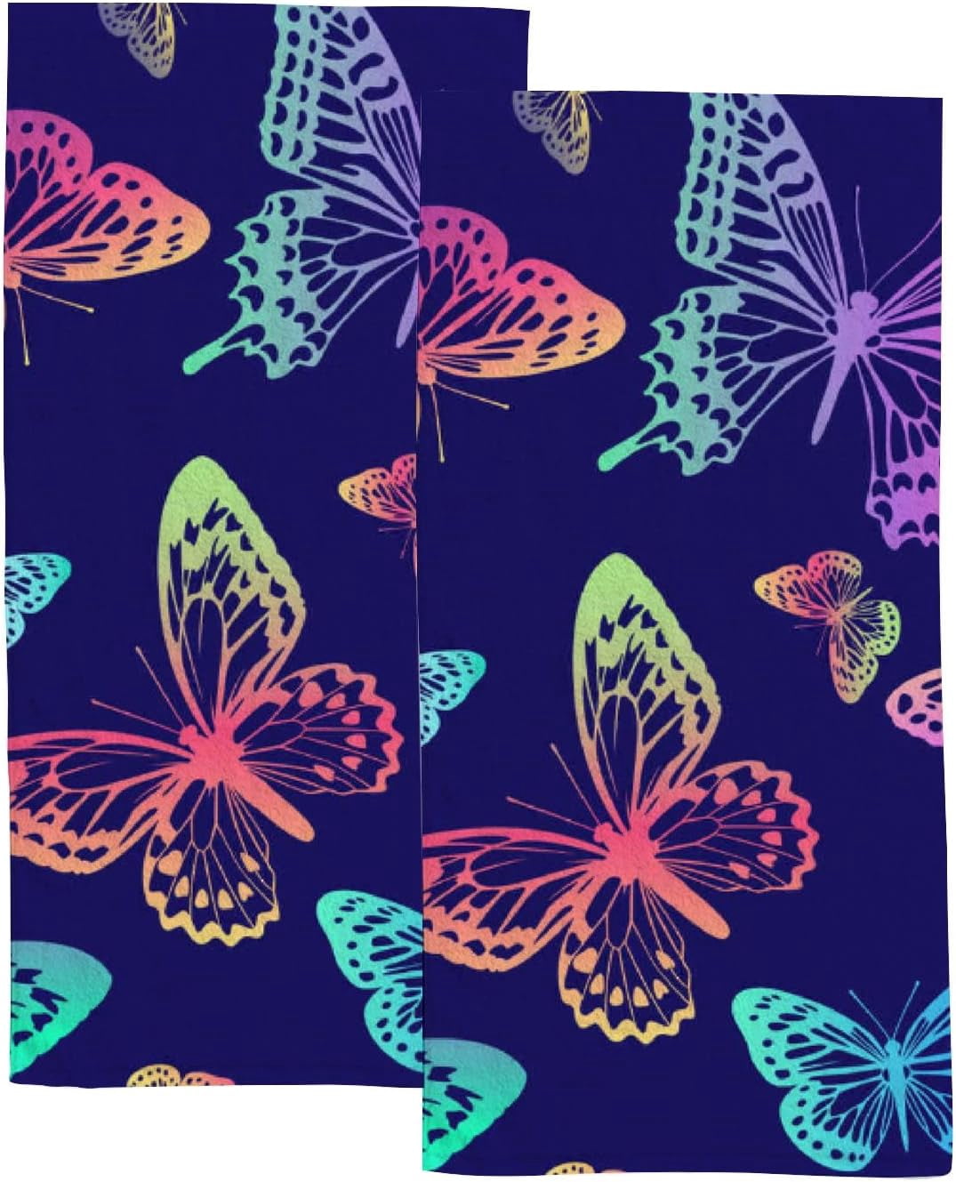 Fingertip Face Bath Towels Rainbow Butterfly, Soft Absorbent Thin Guest ...