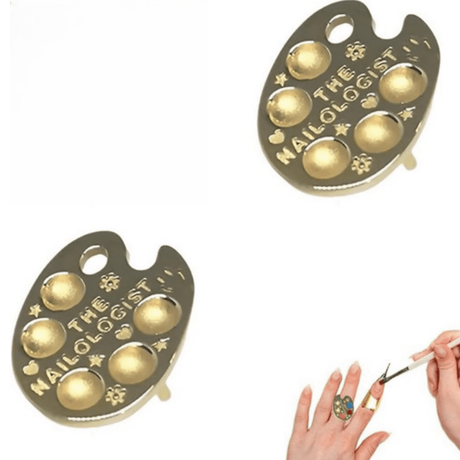 Fingertip Nail Art Palette Ring, Wearable Finger Rings Metal Manicure Palette Tools, Gold Mini ...