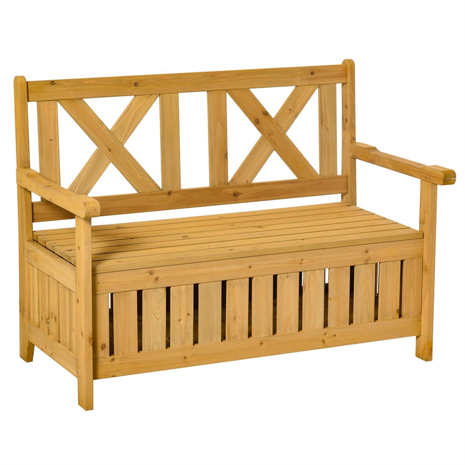 Finihen 2-Person Patio Garden Bench Wooden Storage Bench, Outdoor ...