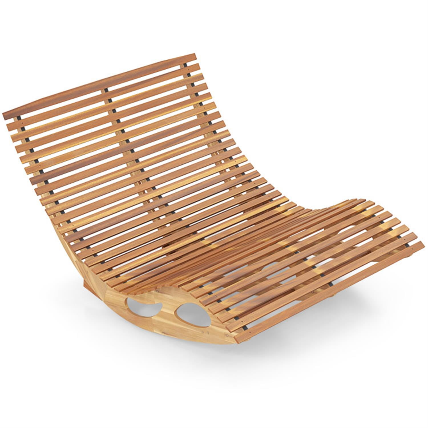 Finihen 2-Seat Acacia Wood Patio Rocking Sun Lounger Outdoor Chaise ...