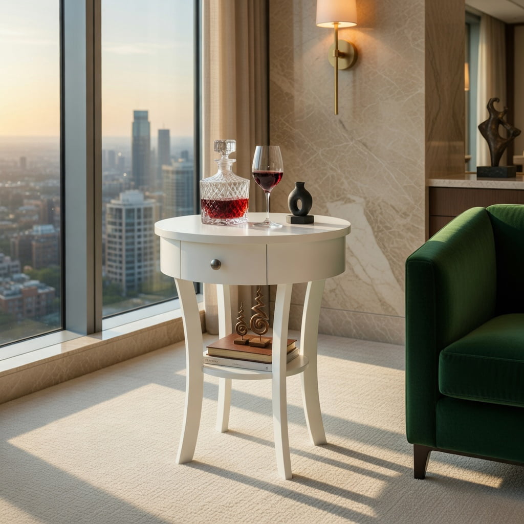 Demi Bonn 2-Tier Wood Round End Table with Open Drawer, Sofa Side Table ...
