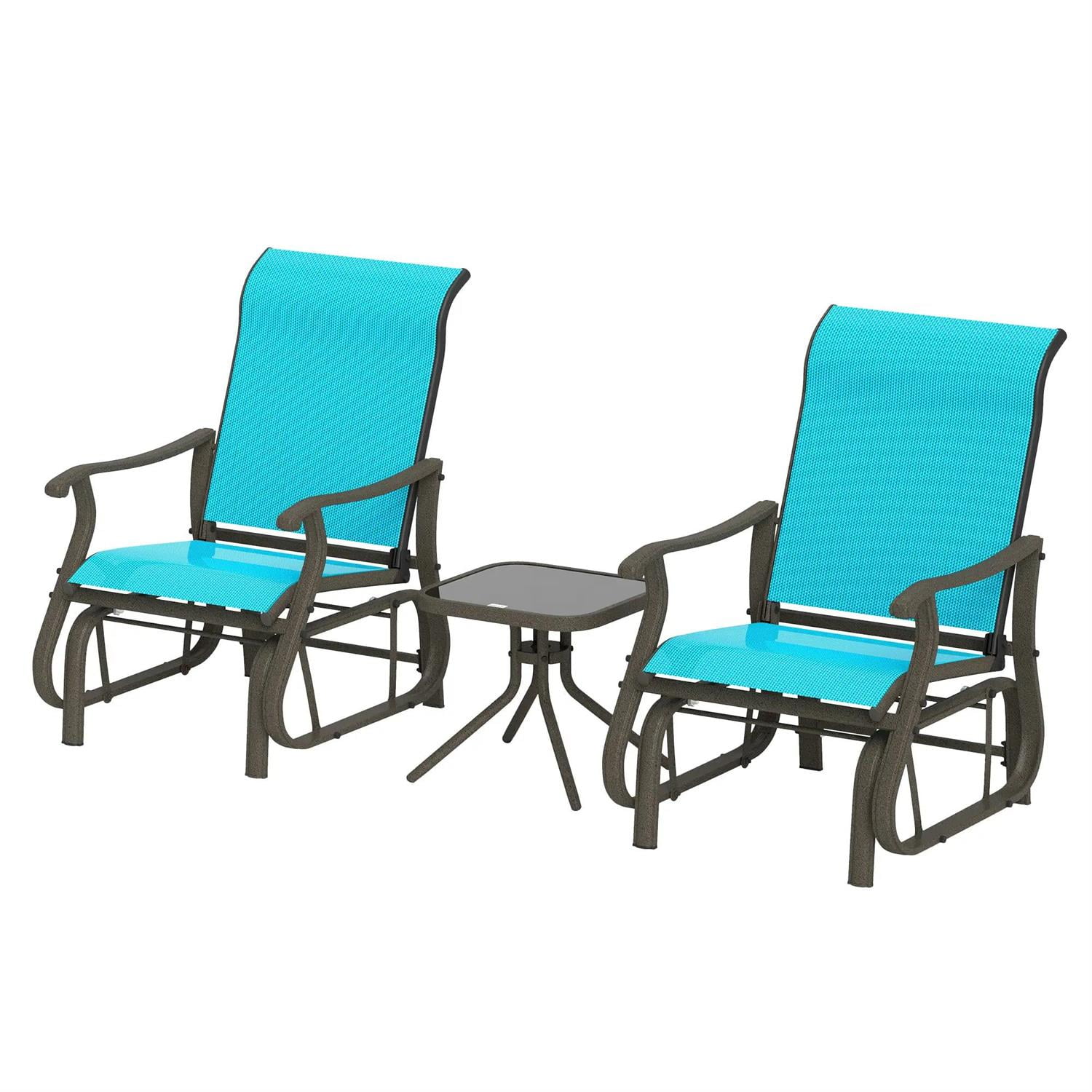 Finihen 3-Piece Outdoor Gliders Set, Tempered Glass Top Table Bistro ...