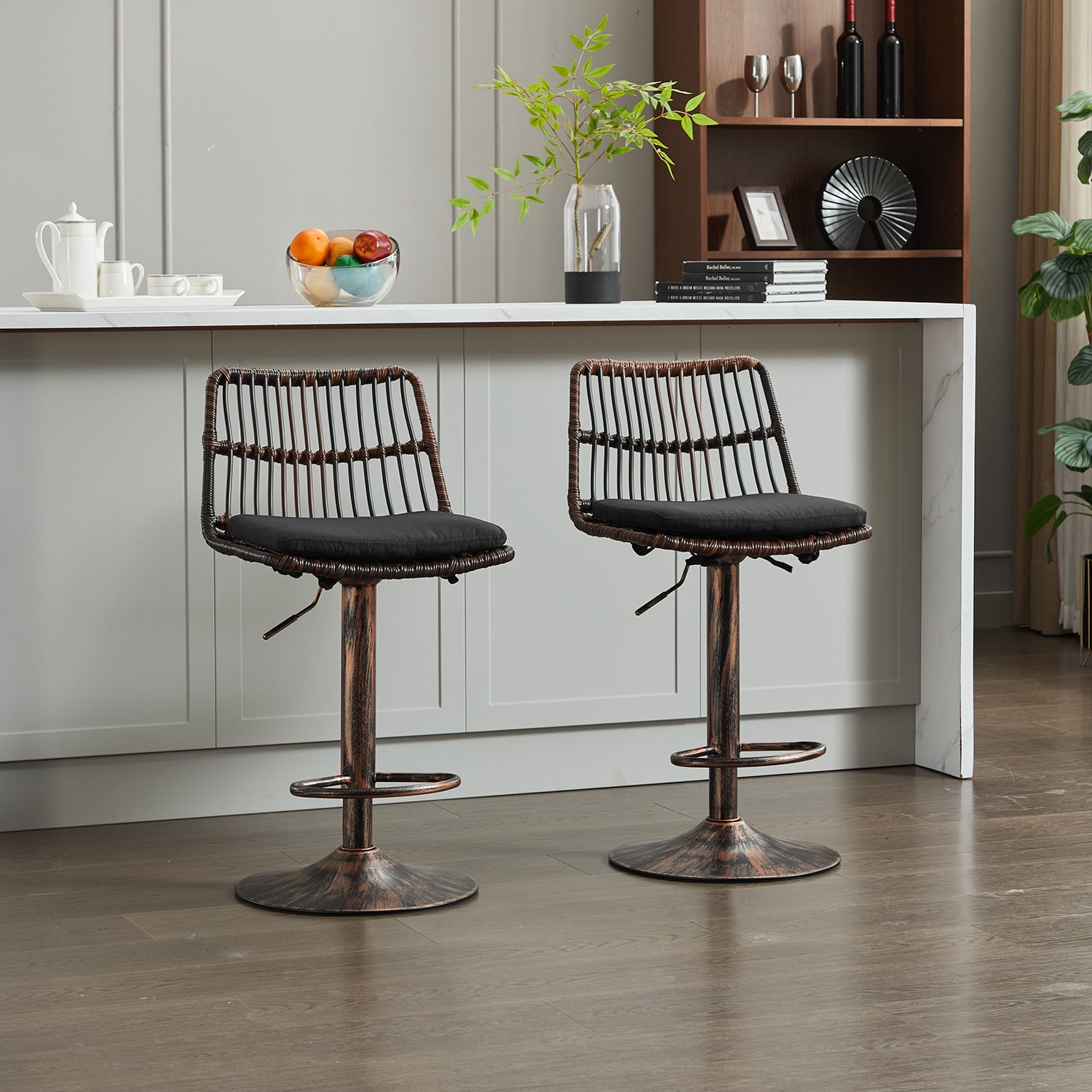 Finihen 35" Counter Height Bar Stools Set of 2, Rattan Swivel Barstools ...