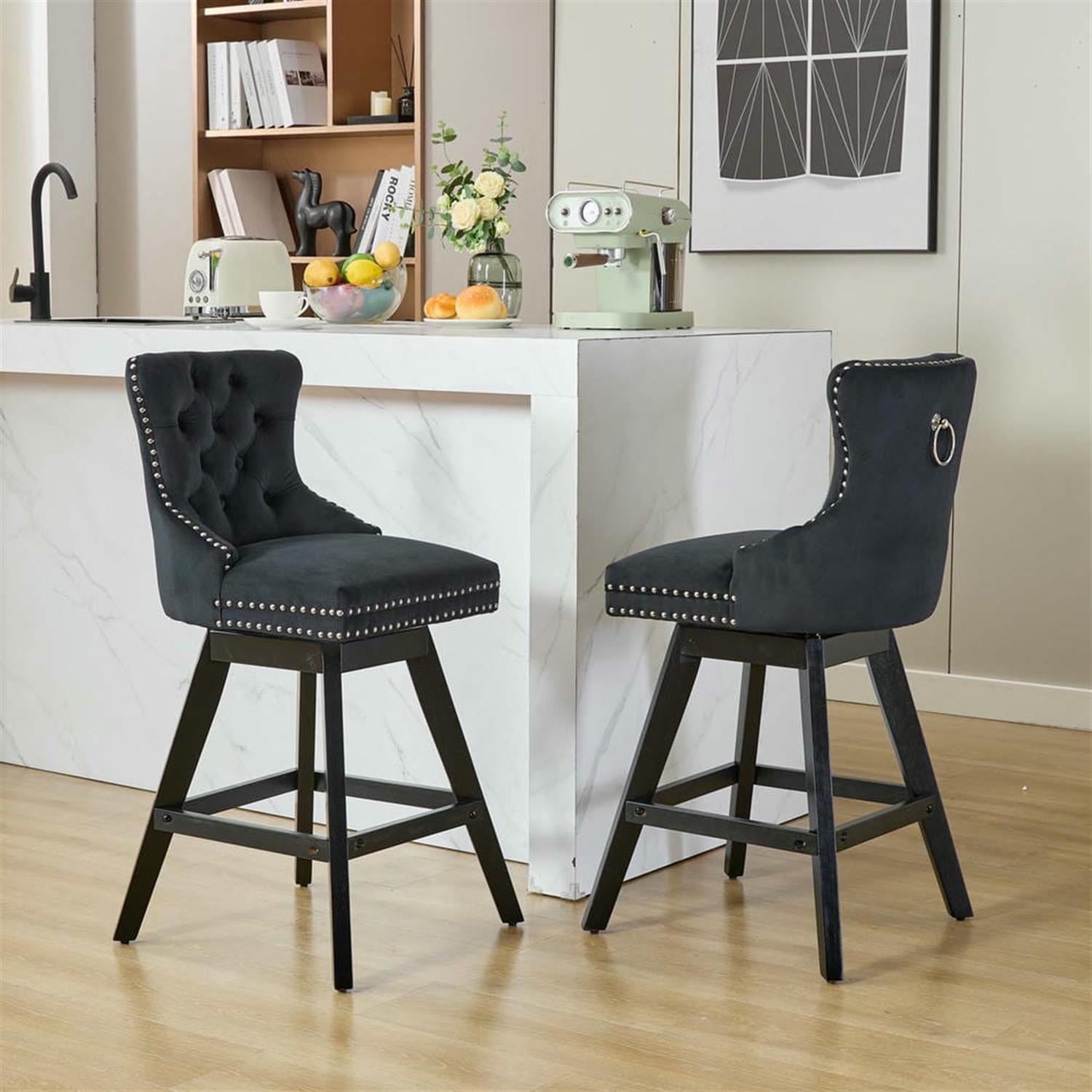 Finihen 38" Counter Height Bar Stools Set of 2, Velvet Swivel Barstools ...