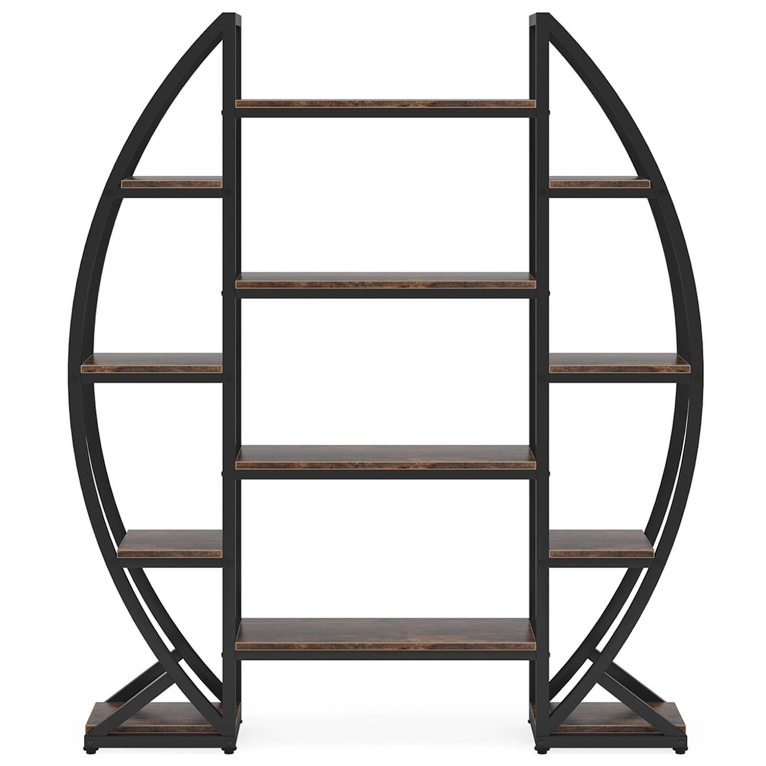 Finihen 4 Tier Oval Bookshelf, Wood and Metal Bookcase Storage ...