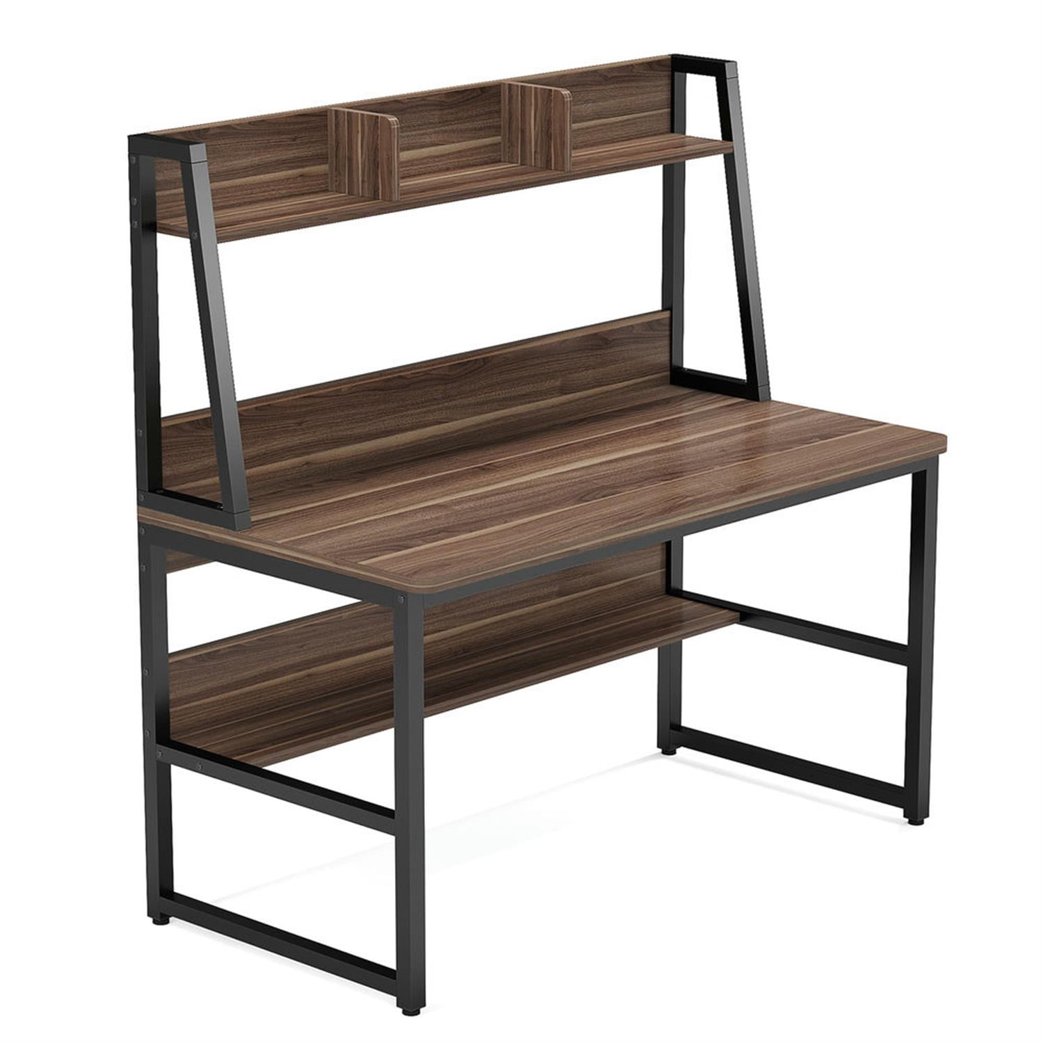 Finihen 47" Industrial Computer Desk with Hutch and Bookshelf, Heavy ...
