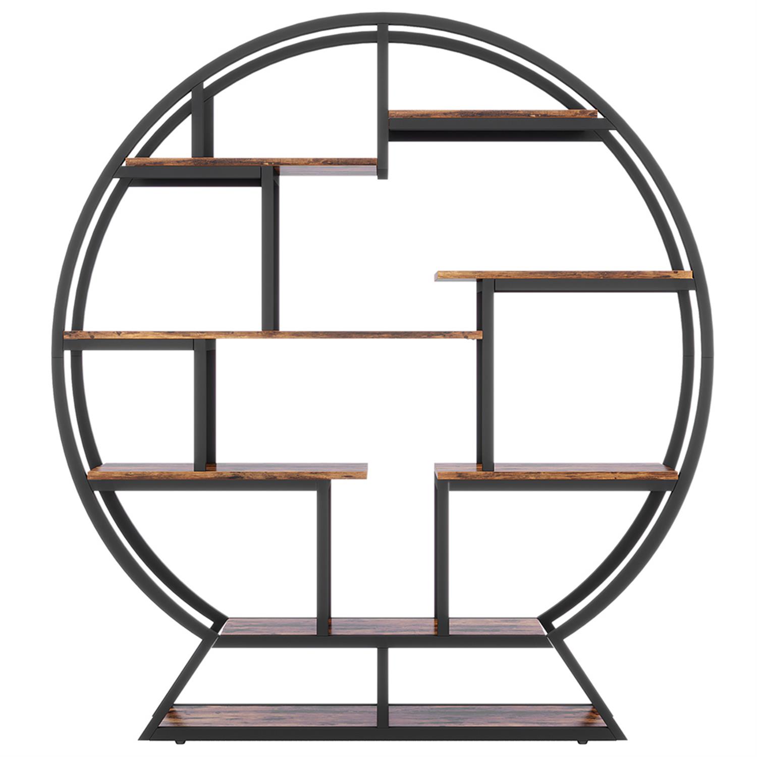 Finihen 5 Tier Bookshelf with Staggered Shelves, Wood and Metal ...