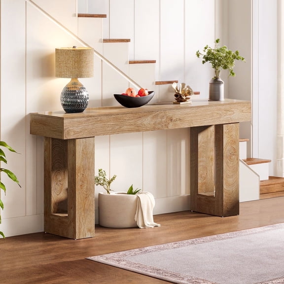 Half-Moon Console Table, 41" Long Sofa Table with Storage,2-Tier Brown ...