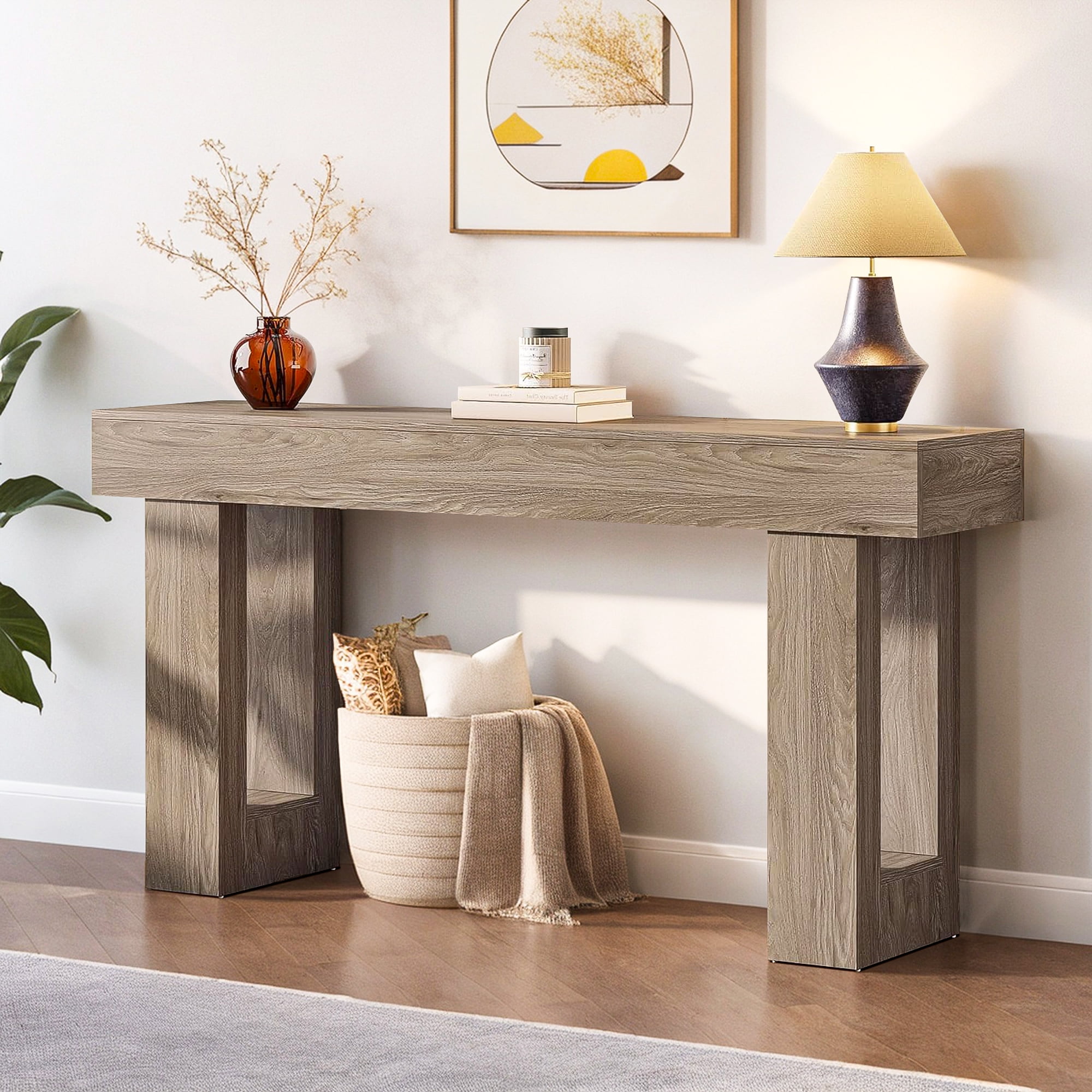 Finihen 63" Farmhouse Console Table, Modern Living Room Sofa Table ...