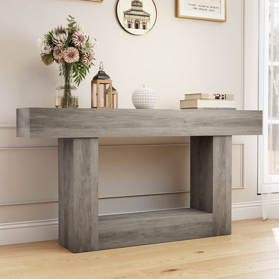 Demi Bonn 63" Wood Console Table, Farmhouse 2-Tier Sofa Table Entryway ...