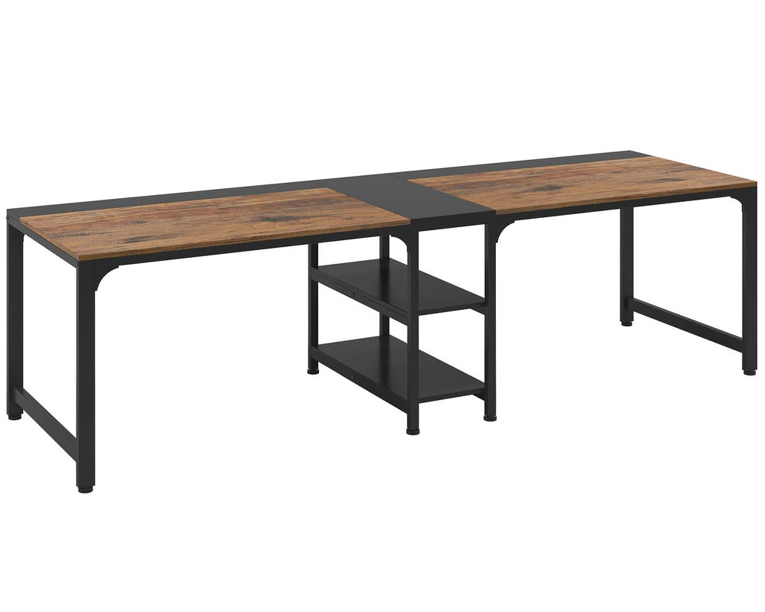 Finihen 90" Industrial Two Computer Desk with Storage Shelves, Modern ...