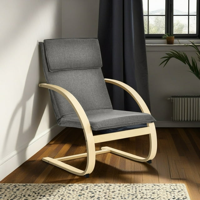 Finihen Bentwood Lounge Chair, Modern Fabric Upholstered Bentwood ...