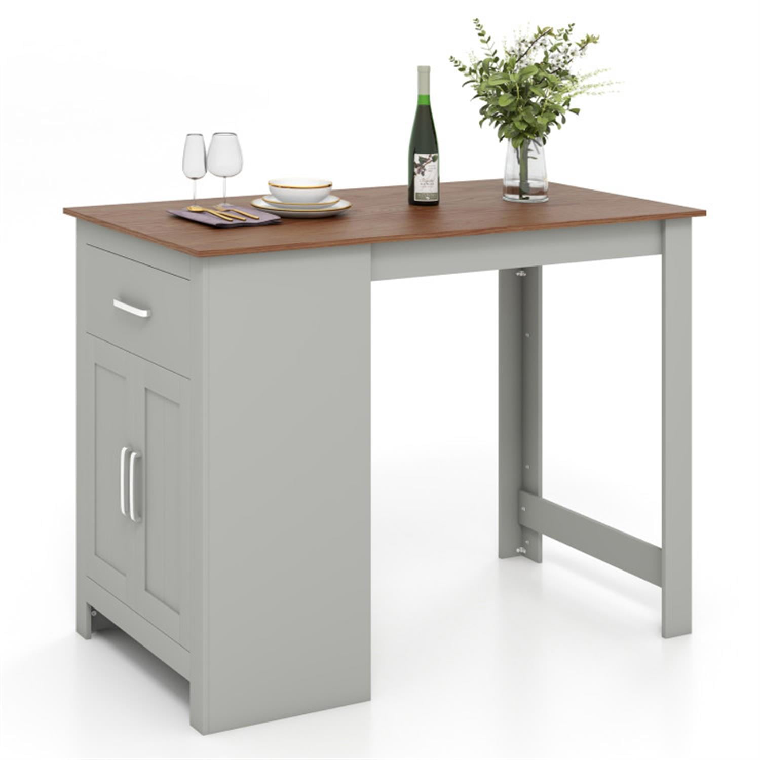 Finihen Counter Height Bar Table with Storage Cabinet and Drawer ...