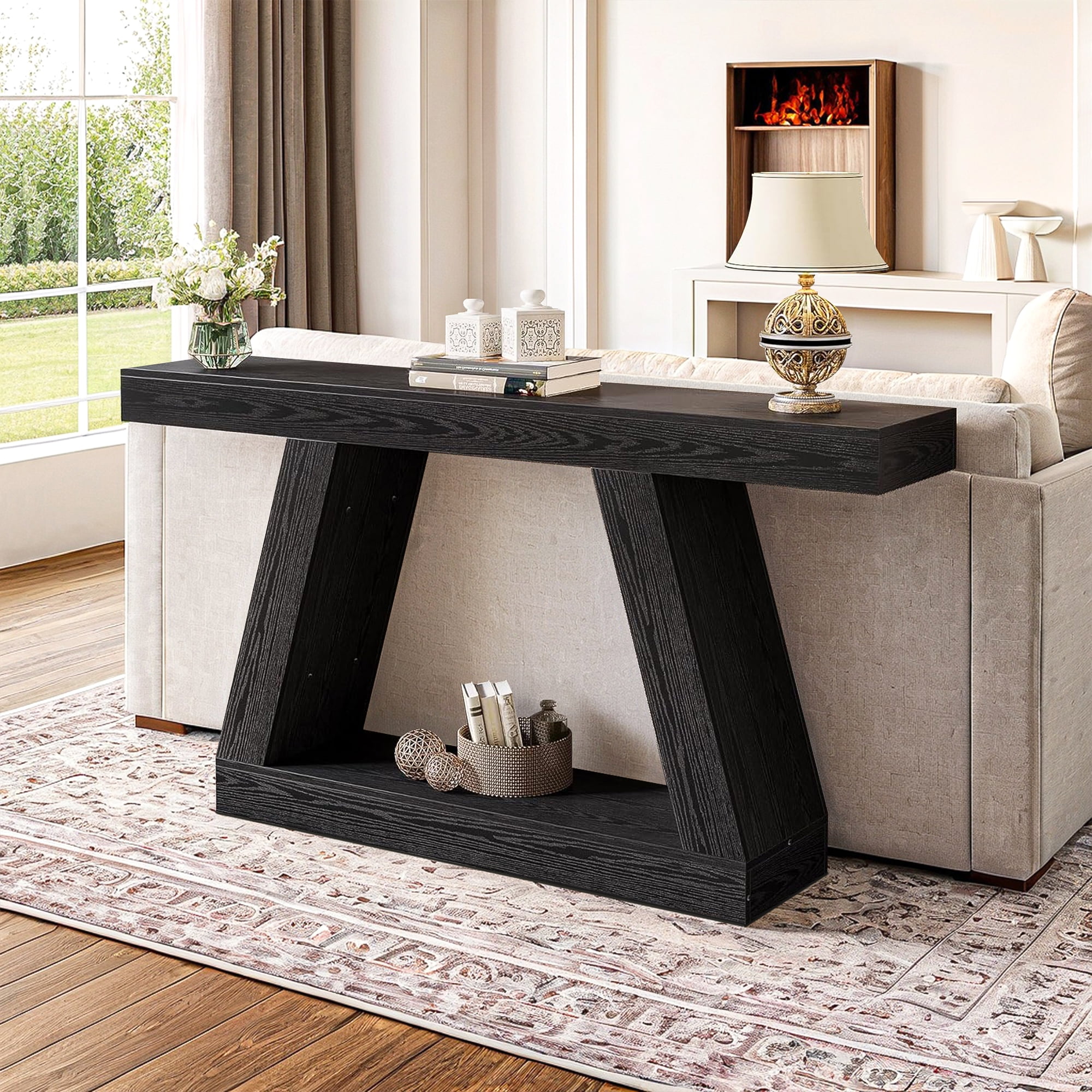 Finihen Farmhouse Console Table, 55" Sofa Table with Storage for ...