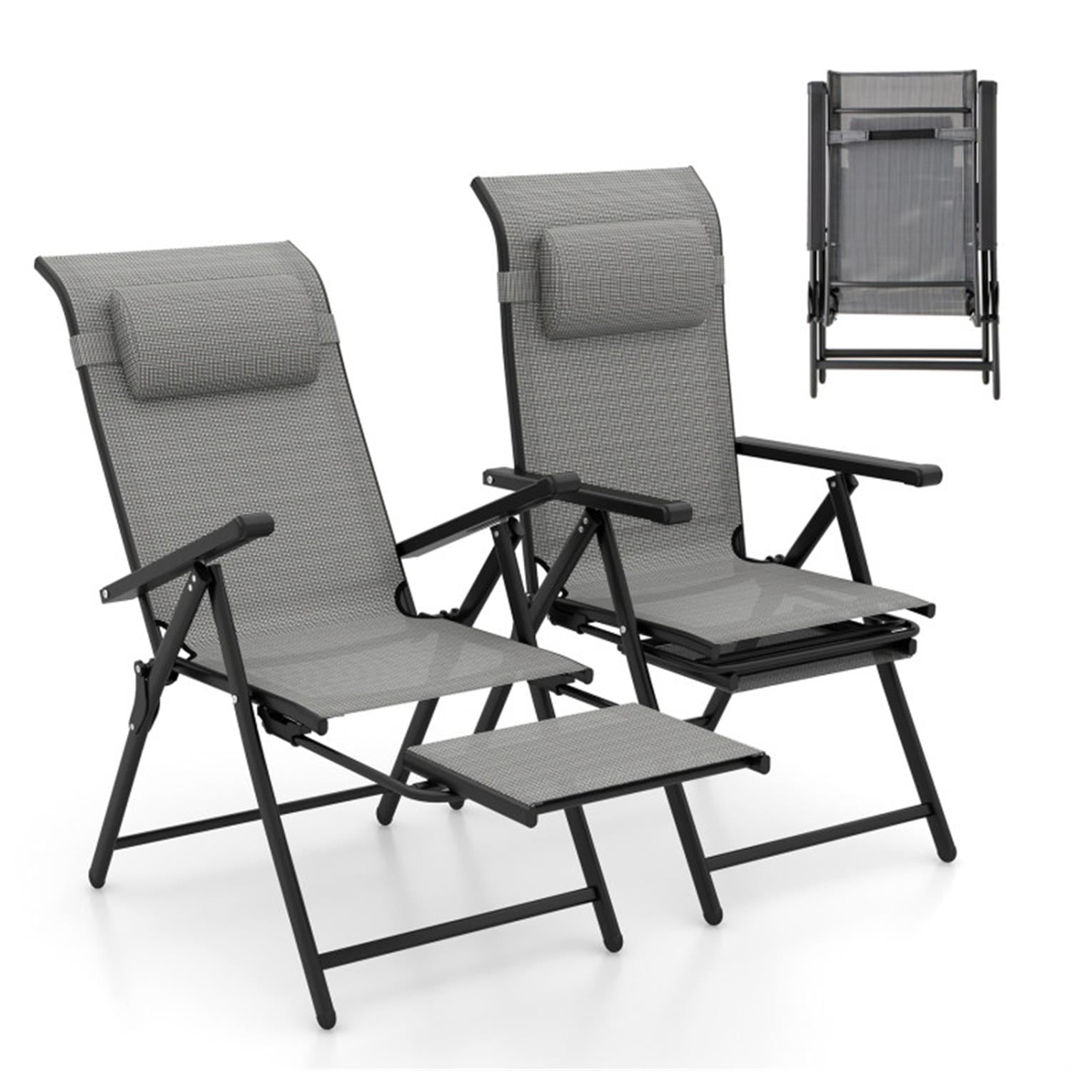 Finihen Folding Patio Chairs Set of 2 with 10-Level Adjustable ...