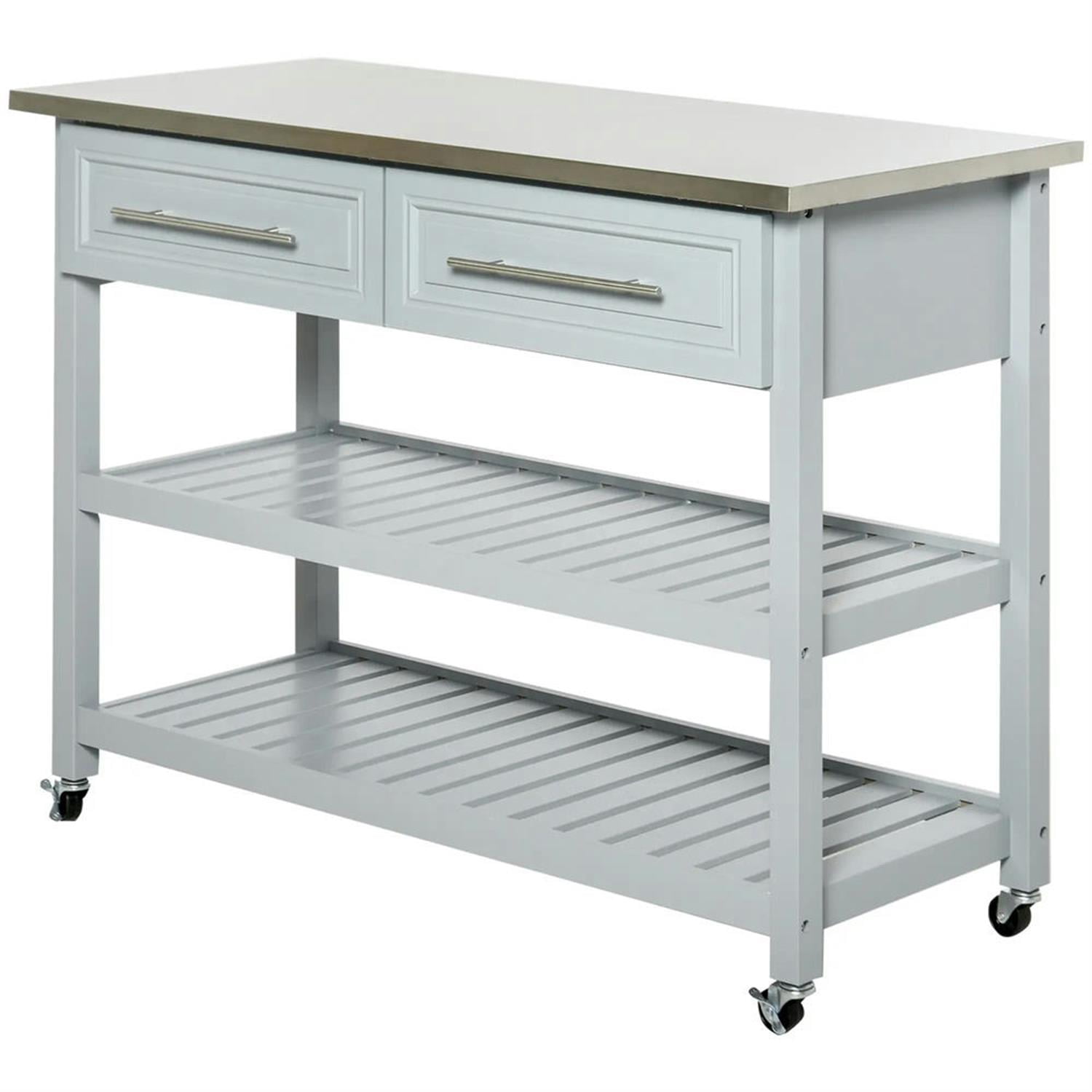 Finihen Kitchen Island Cart on Wheels with Stainless Steel Top, Rolling ...