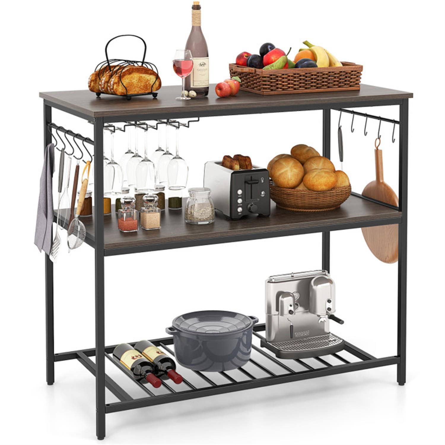 Finihen Kitchen Island with 3 Shelves Wine Glass Holders and 10 Hooks ...