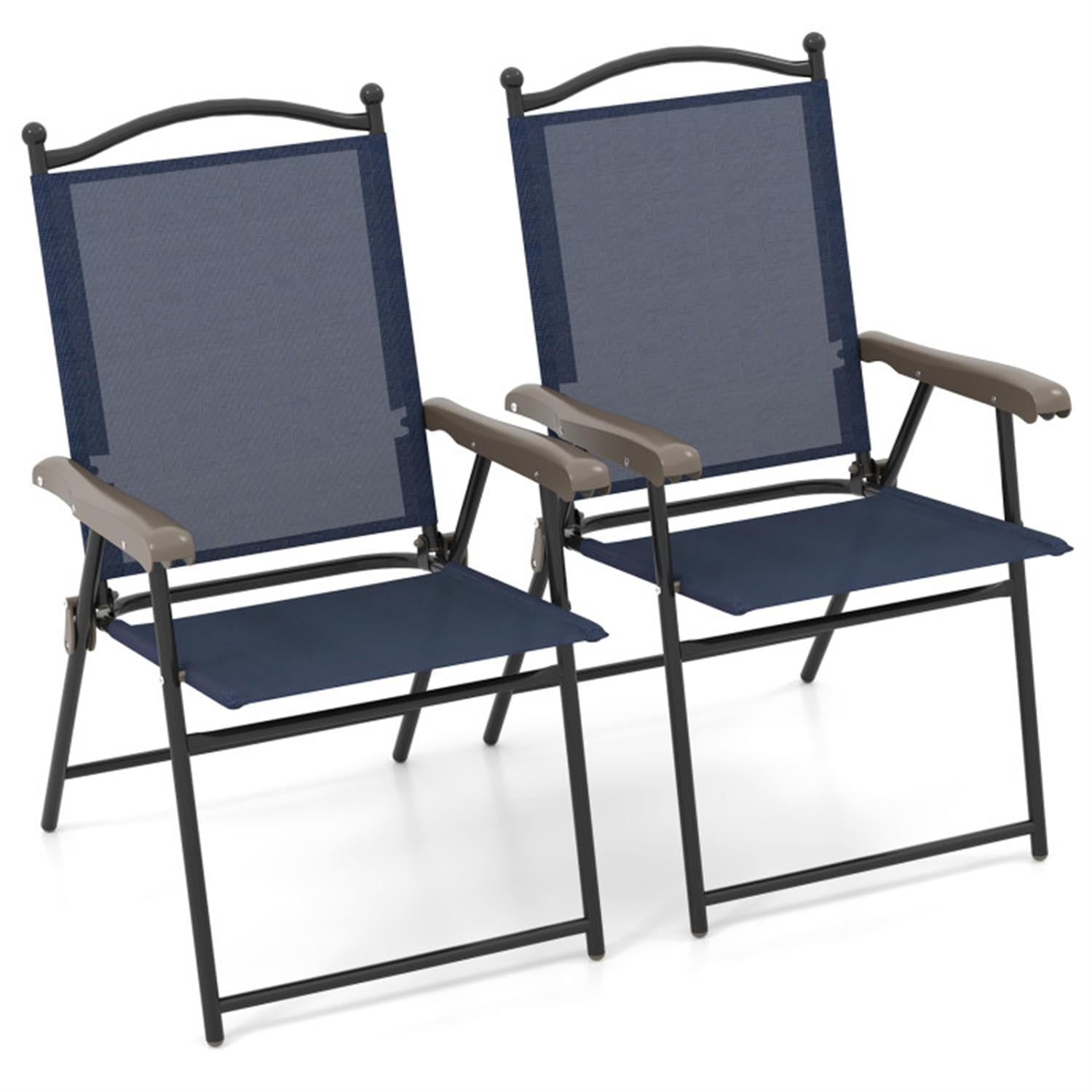 Finihen Set of 2 Patio Folding Sling Back Camping Deck Chairs, Outdoor ...