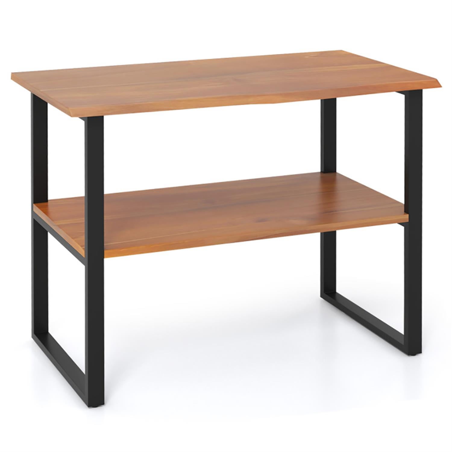 Finihen Teak Wood Sofa Side Table, 2-Tier End Table, Nightstand for ...