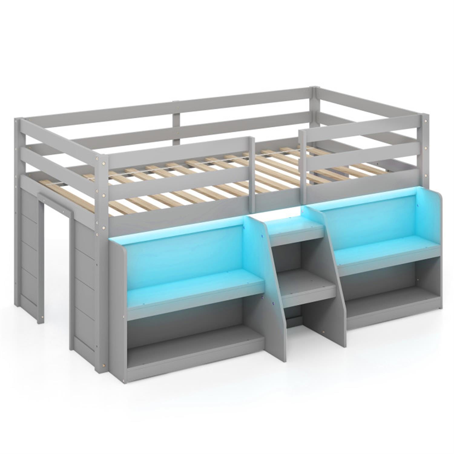 Finihen Twin Size Loft Bed with LED Lights, Wooden Twin Low Loft Bunk ...
